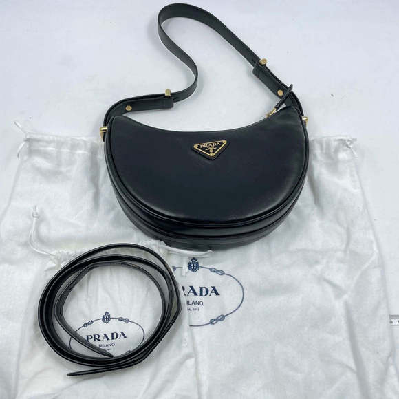 Prada | Bags | Prada Arqu Black Calfskin Leather Shoulder Bag Crescent Moon Shape | Poshmark